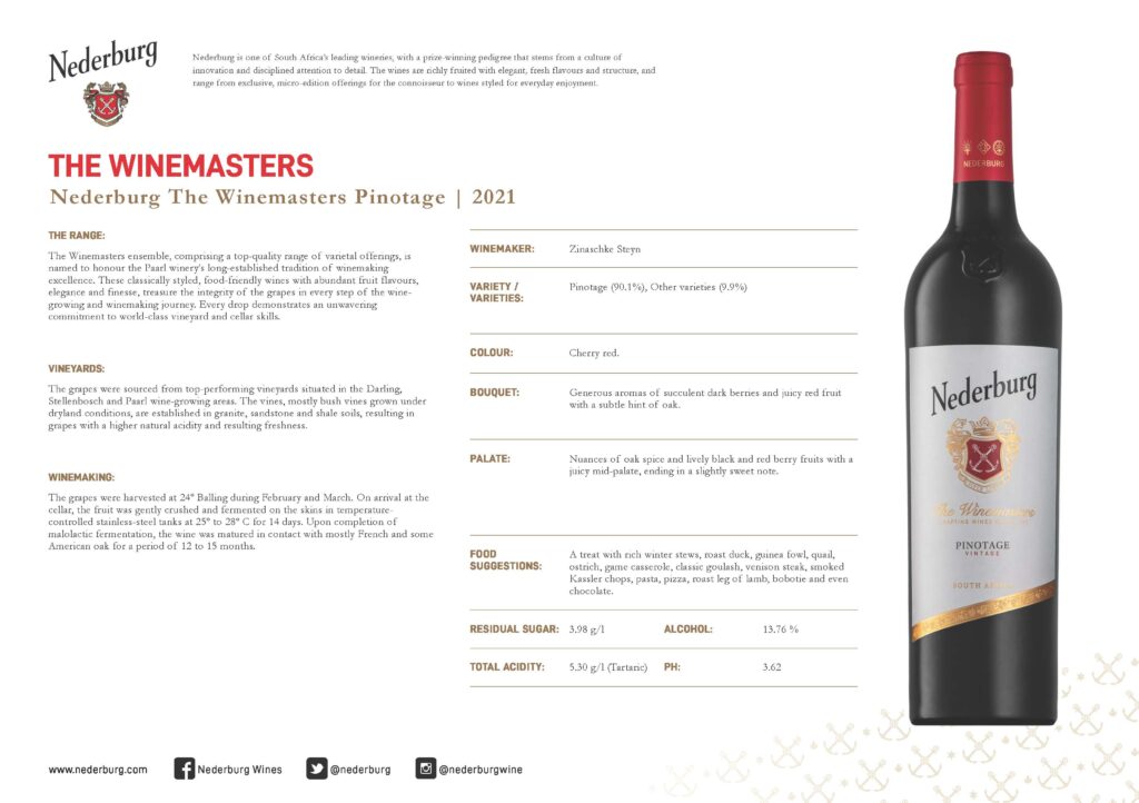 Nederburg Fact Sheet The Winemasters Pinotage 2021 - 20/Vin Mauritius